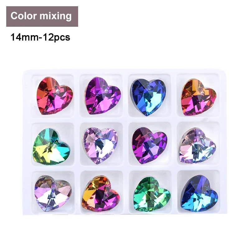 Кристальные подвески QIAO сердечки 12 шт Color mixing