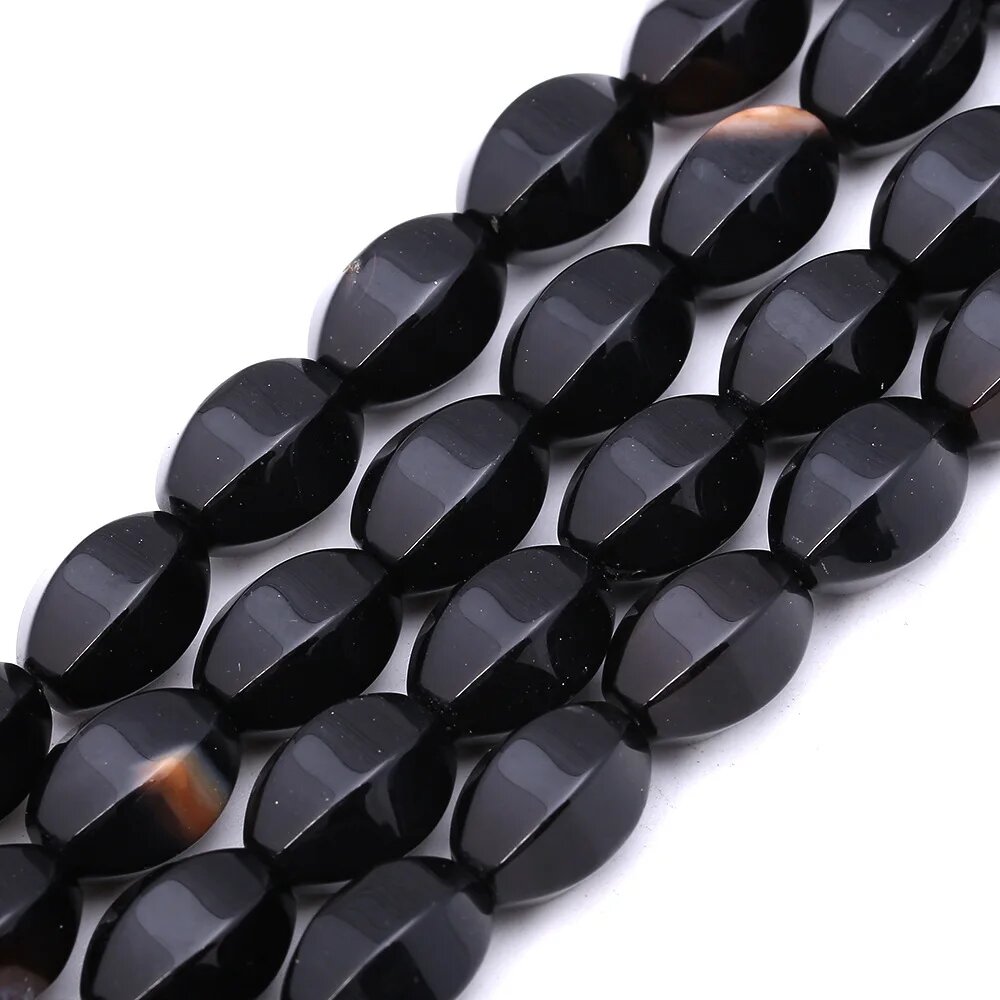 Бусины из агата 10х14 мм Черный, Black agate