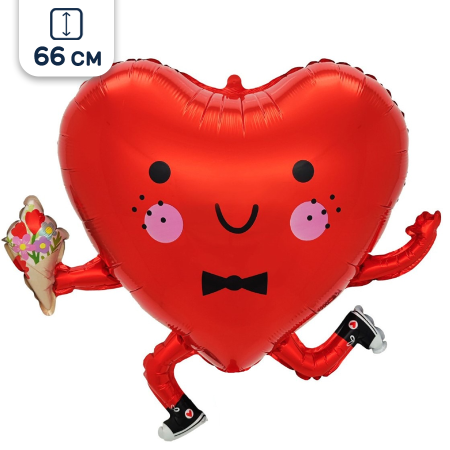 Воздушный шар на 14 февраля, Сердце с букетом, 66 см