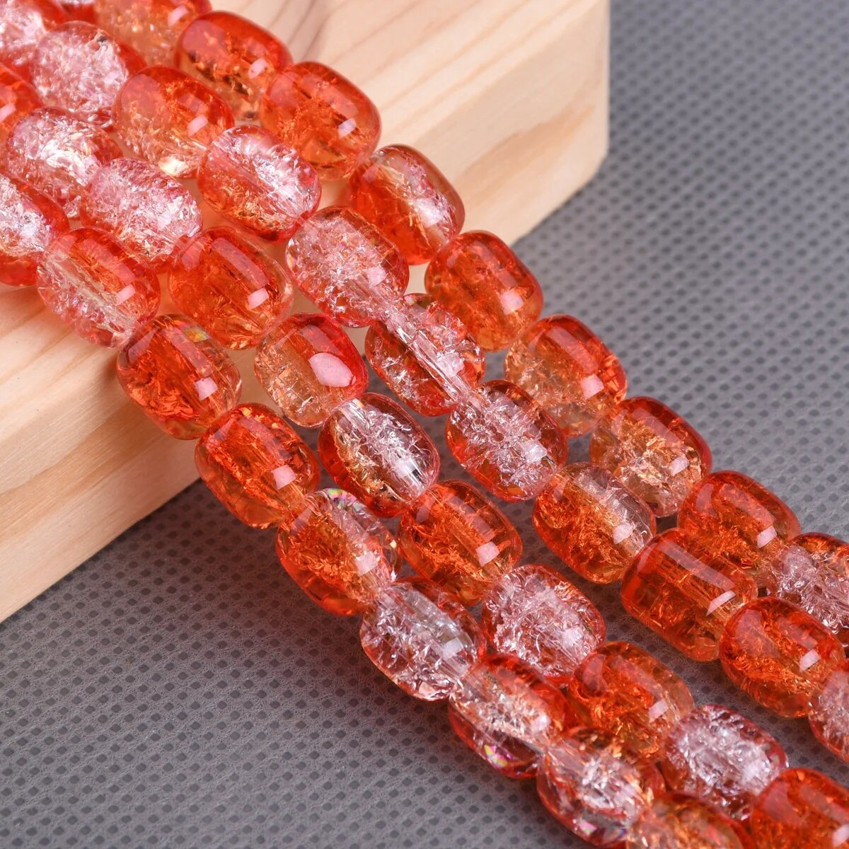 Бусины из кракле-стекла 10x8 мм 20 шт. Orange