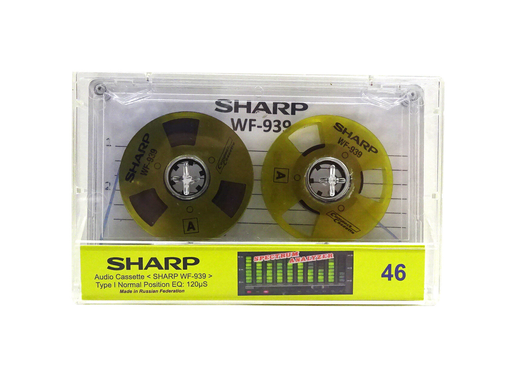 Аудиокассета "Sharp WF-939" с боббинками цвета жёлтый металлик