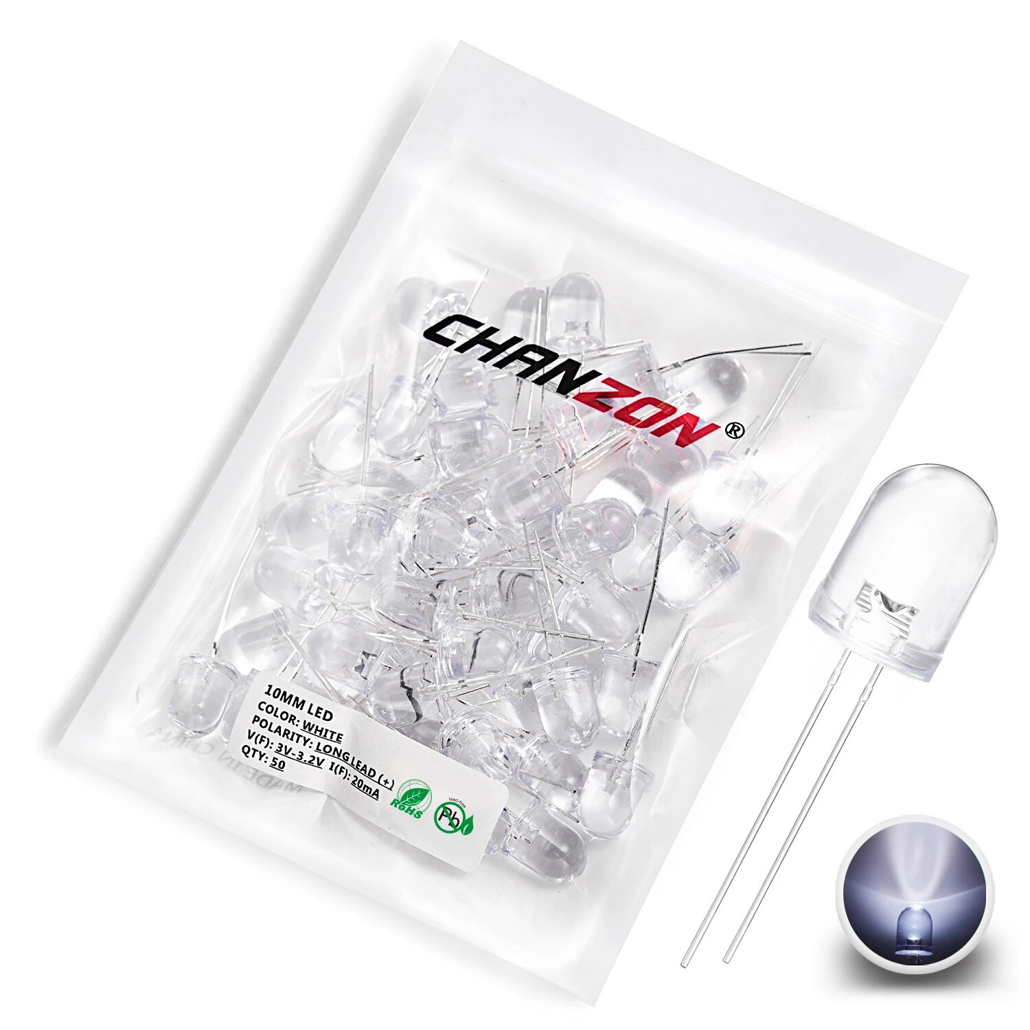 Светодиоды CHANZON 3 мм White Clear Lens 50 шт
