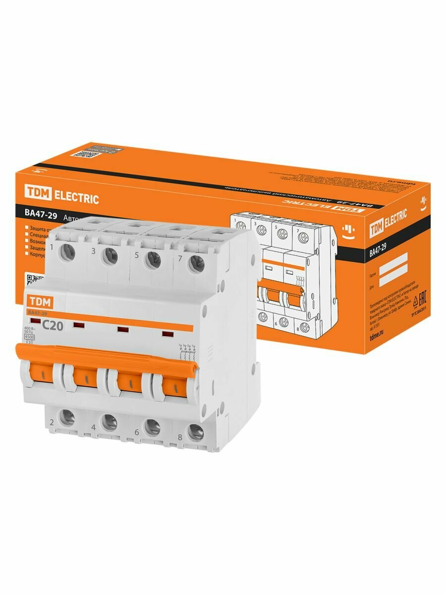Авт. выкл. ВА47-29 4Р 20А 4,5кА х-ка С TDM