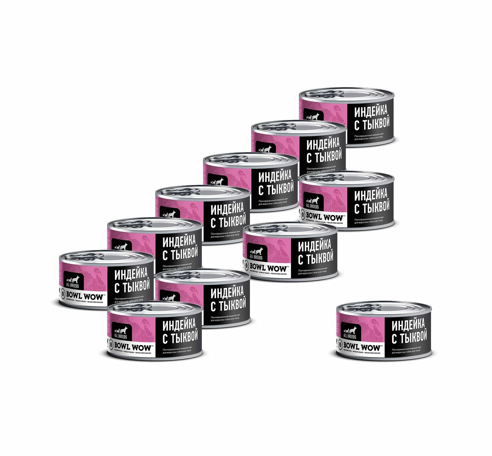 BOWL WOW влажный корм для взрослых собак, с индейкой и тыквой - 100 г x 12 шт.