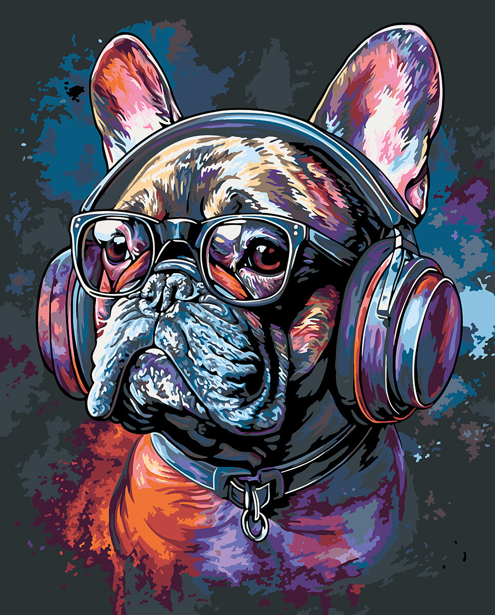 Фрея PNB/PLB-290-EN38 Набор по номерам с эффектом черного холста 50x40 см Стильный бульдог