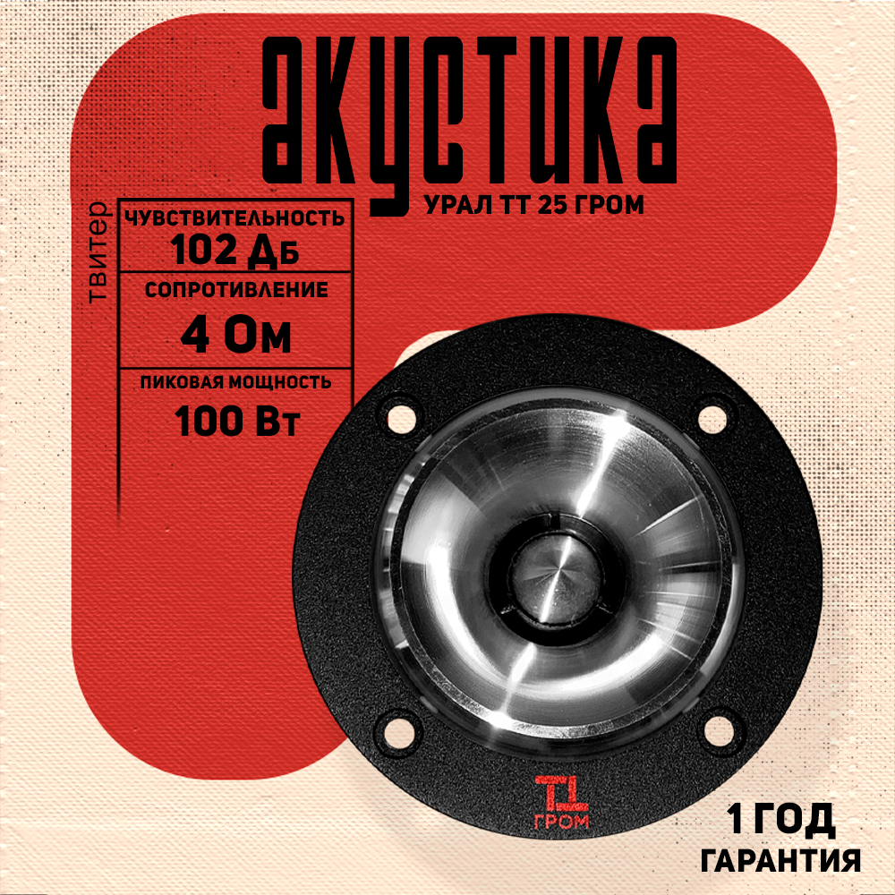 Твитеры УРАЛ ТТ 25 Гром, пассивные, частотный диапазон 3000-22000Гц, номинальная мощность 50Вт
