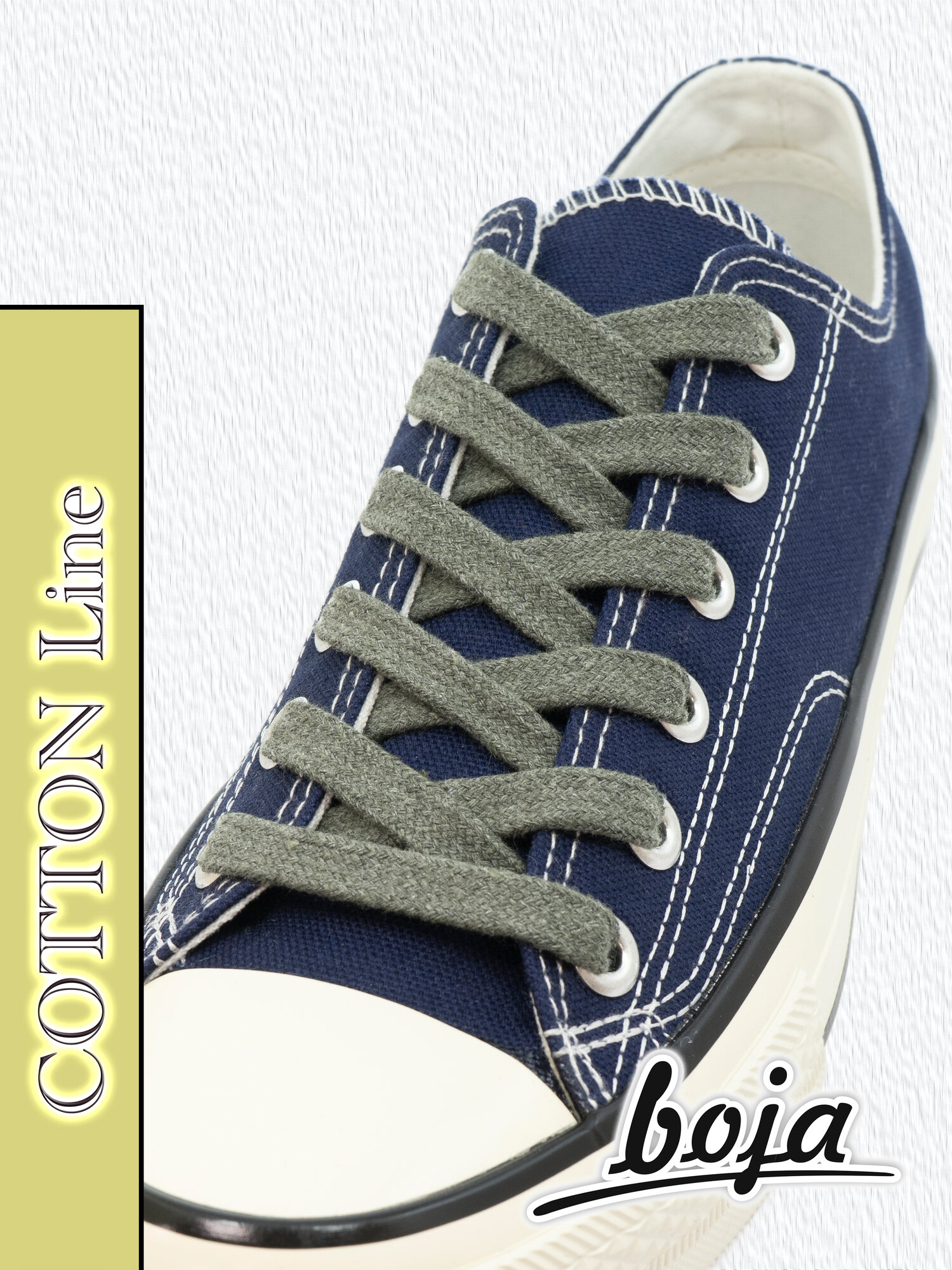 Шнурки для обуви BOJA плоские, Х/Б, хаки серо-зеленые, 100 см; для кроссовок, кед, ботинок, сапог; широкие 10 мм; НЕ эластичные; НЕ резиновые; НЕ силиконовые; Без фиксаторов