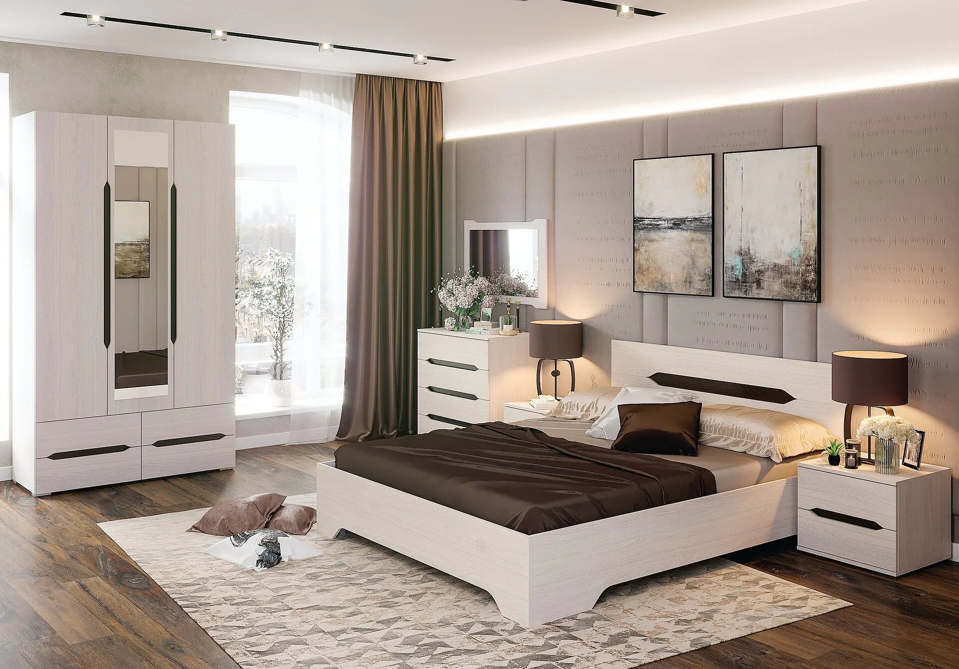 Спальня «Валенсия», современный стиль, комплектация 1, дуб анкор