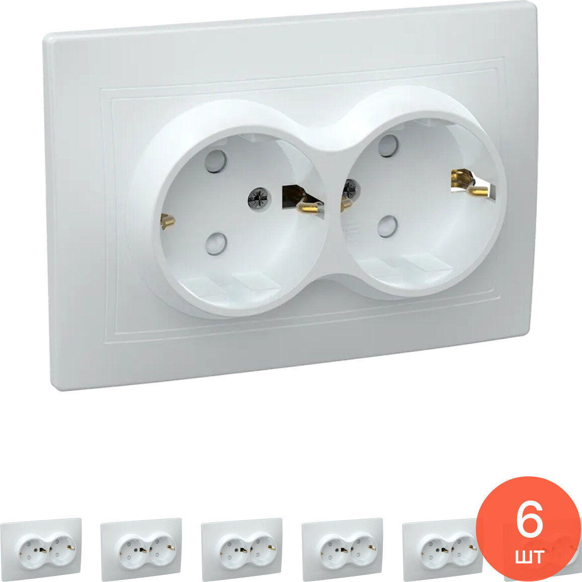 Розетка силовая штепсельная IEK / ИЭК Кварта, 16А 250В IP20 белый, с заземляющим контактом и шторками РСш12-3-КБ ERK21-K01-16-DM / электрооборудование (комплект из 6 шт)