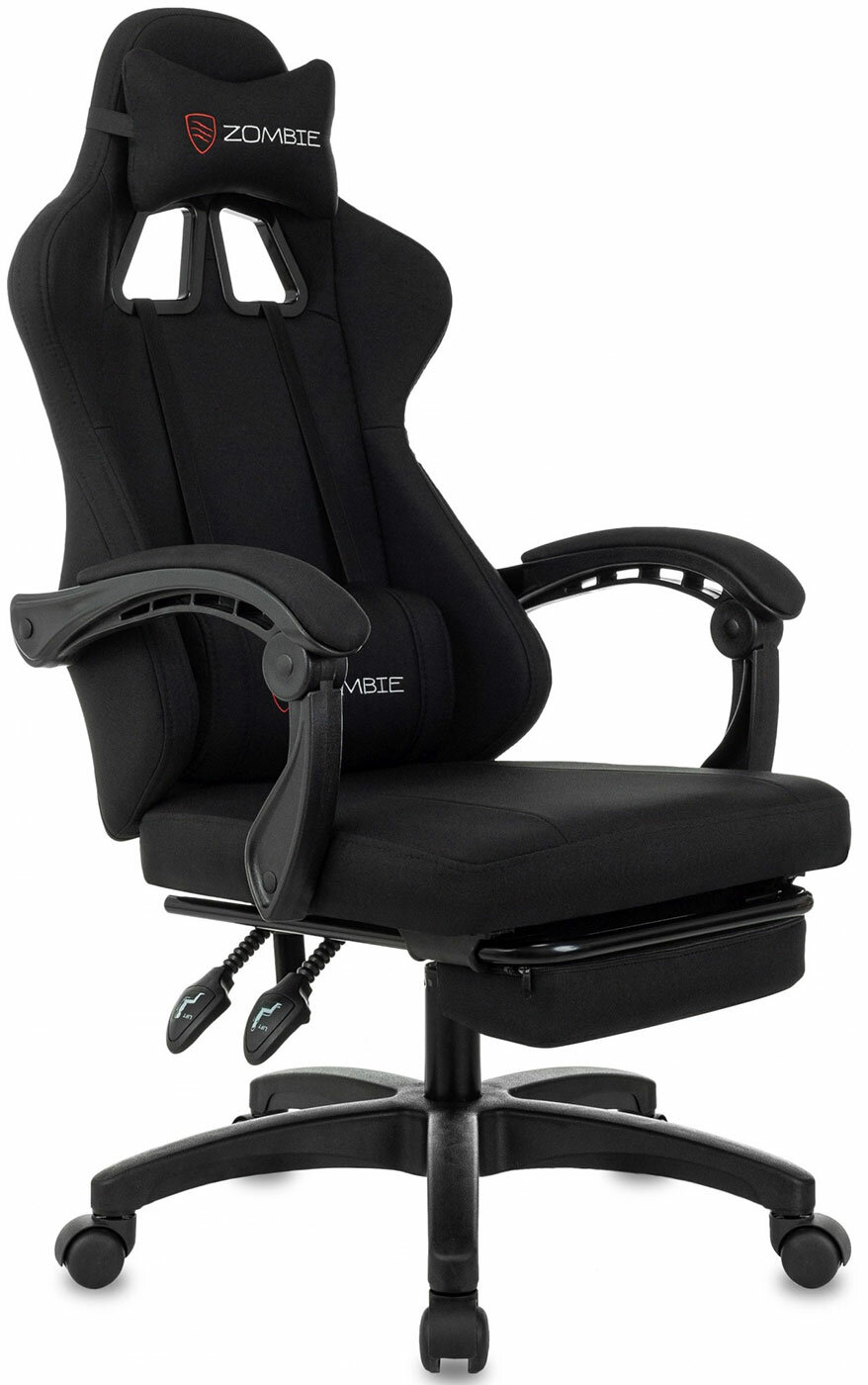Кресло игровое Zombie Weaver, черный, с подголов, крестов. пластик, подст. для ног пластик черный