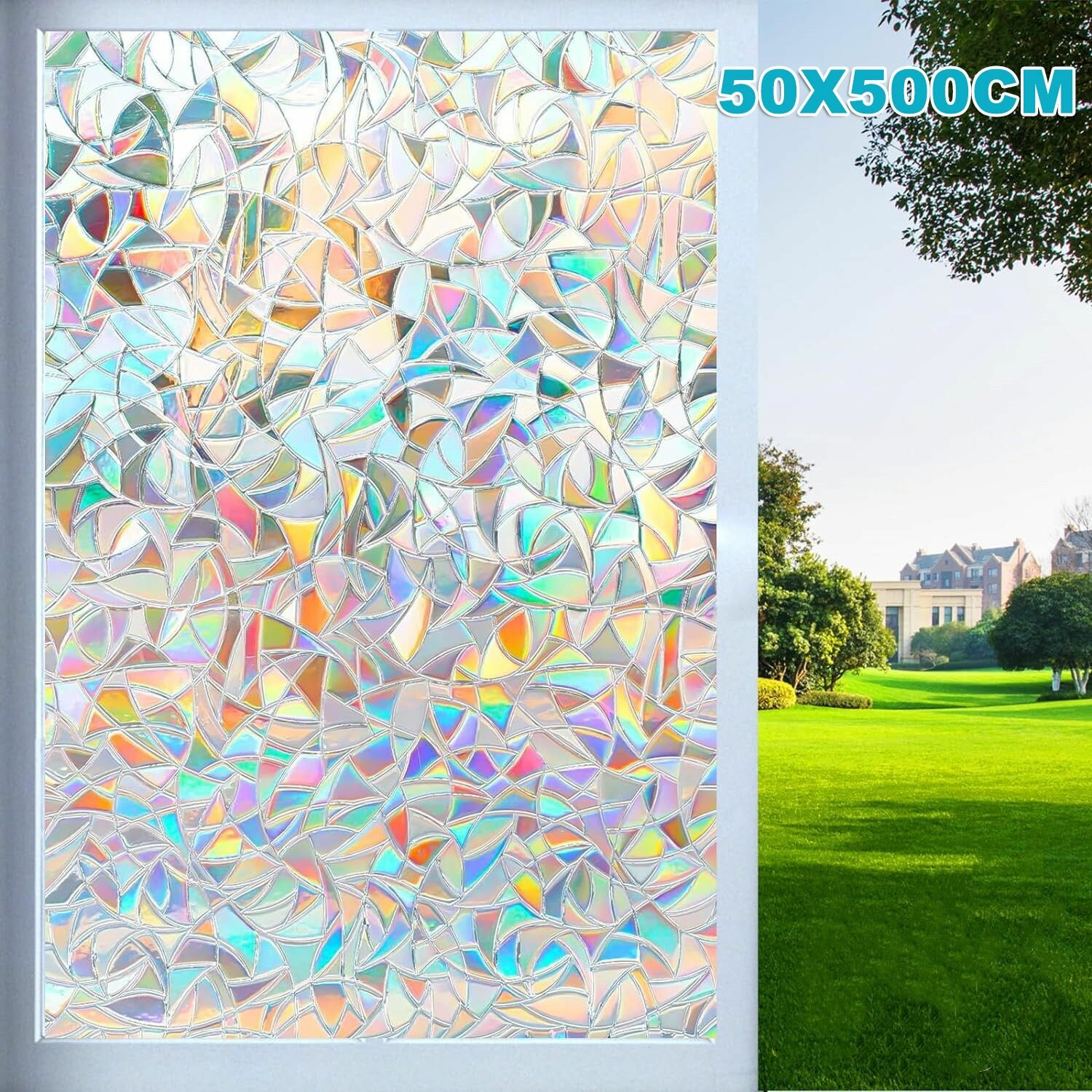 Витражная самоклеющаяся пленка, Самоклеящаяся витражная пленка для оконзащита от солнца и теплоизоляция 50x500 см