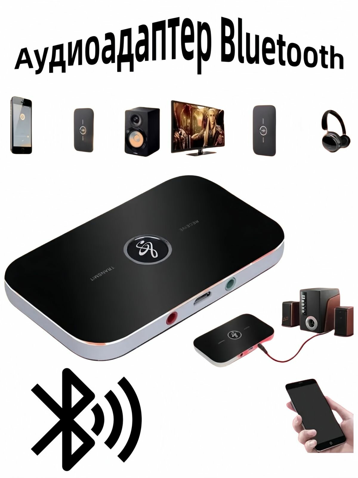 Беспроводной передатчик Bluetooth 5.0 приемник 3,5 мм Aux аудио адаптер для ТВ