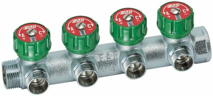 Регулирующий коллектор FAR 1" (ВР-НР) с 4 отв. 3/4" НР
