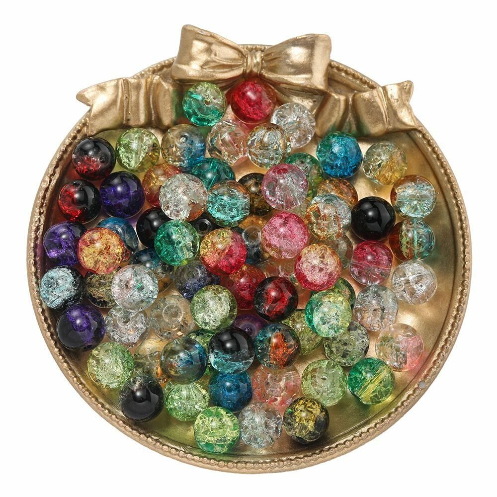 Стеклянные бусины, декоративные бисер из дробленого стекла с узором,50 штук/10 мм разноцветный=v=