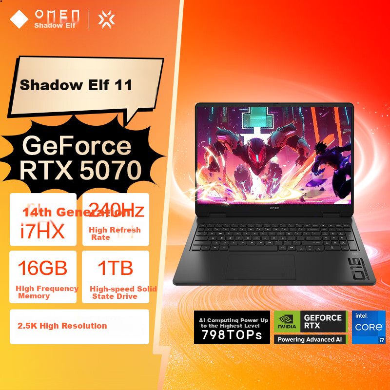 HP Omen 11 Gaming Laptop with National Subsidy (14th Gen i7-14650HX RTX5070 16G 1TBSSD QHD240Hz)
