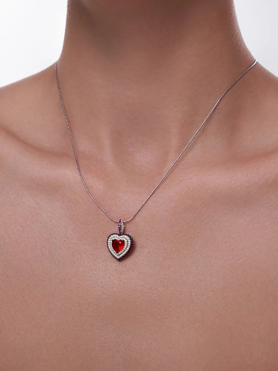 Подвеска, серебро, 925 проба, рубин синтетический, рубин, фианит