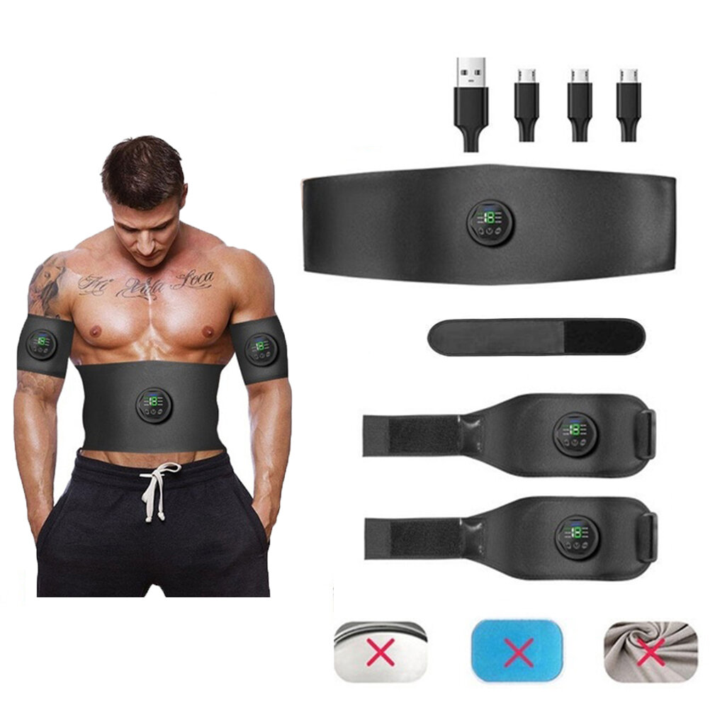 Abs Trainer Muscle Stimulator USB Rechargeable 6 Modes EMS Fitness Training Gym Workout