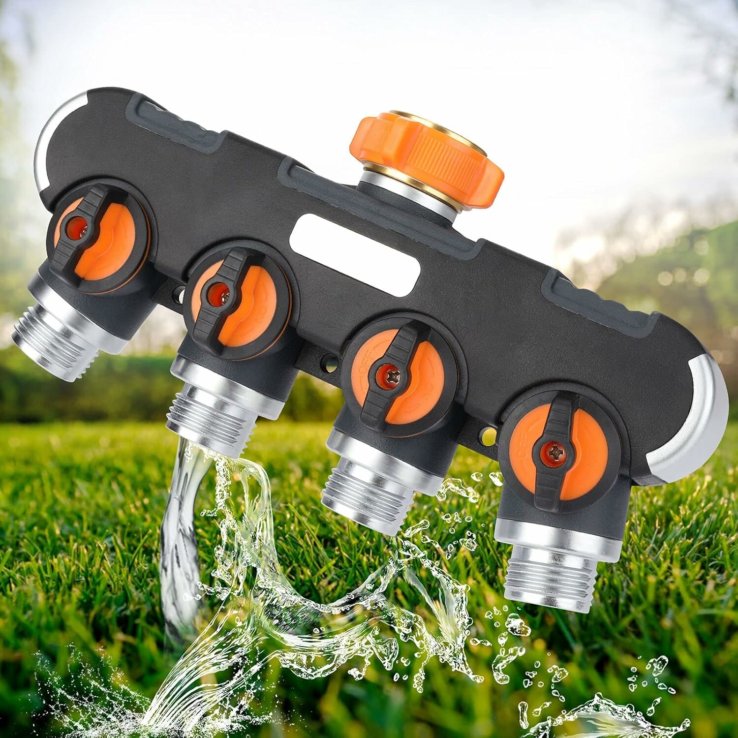 4-ходовой садовый шланговый разветвитель с 4 клапанами, прочный шланговый коллектор 3/4 дюйма для подключения к наружному крану
