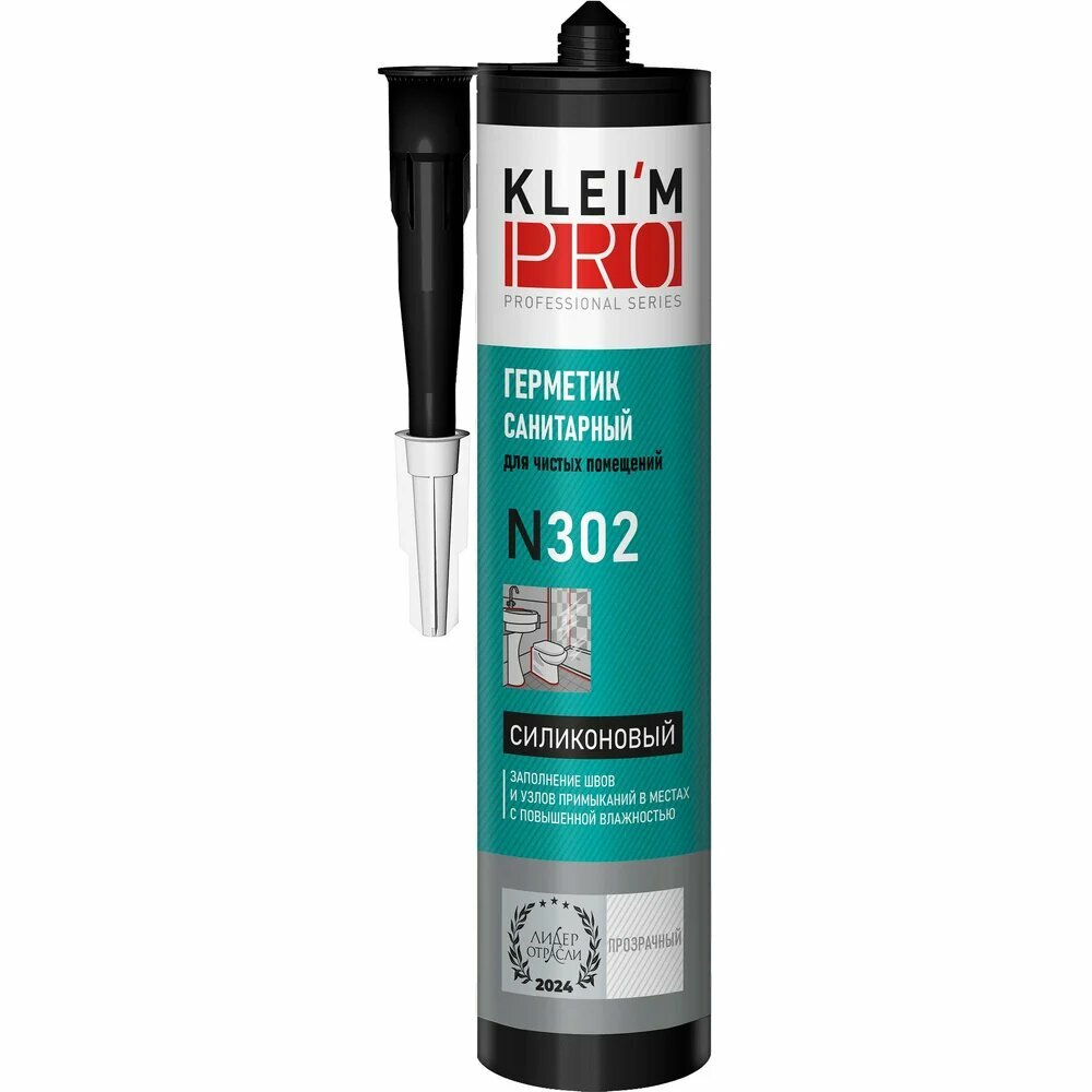 KleimPro KLEI`MPRO Герметик силиконовый санитарный длячистых помещений N302, прозрачный,300мл, 5048