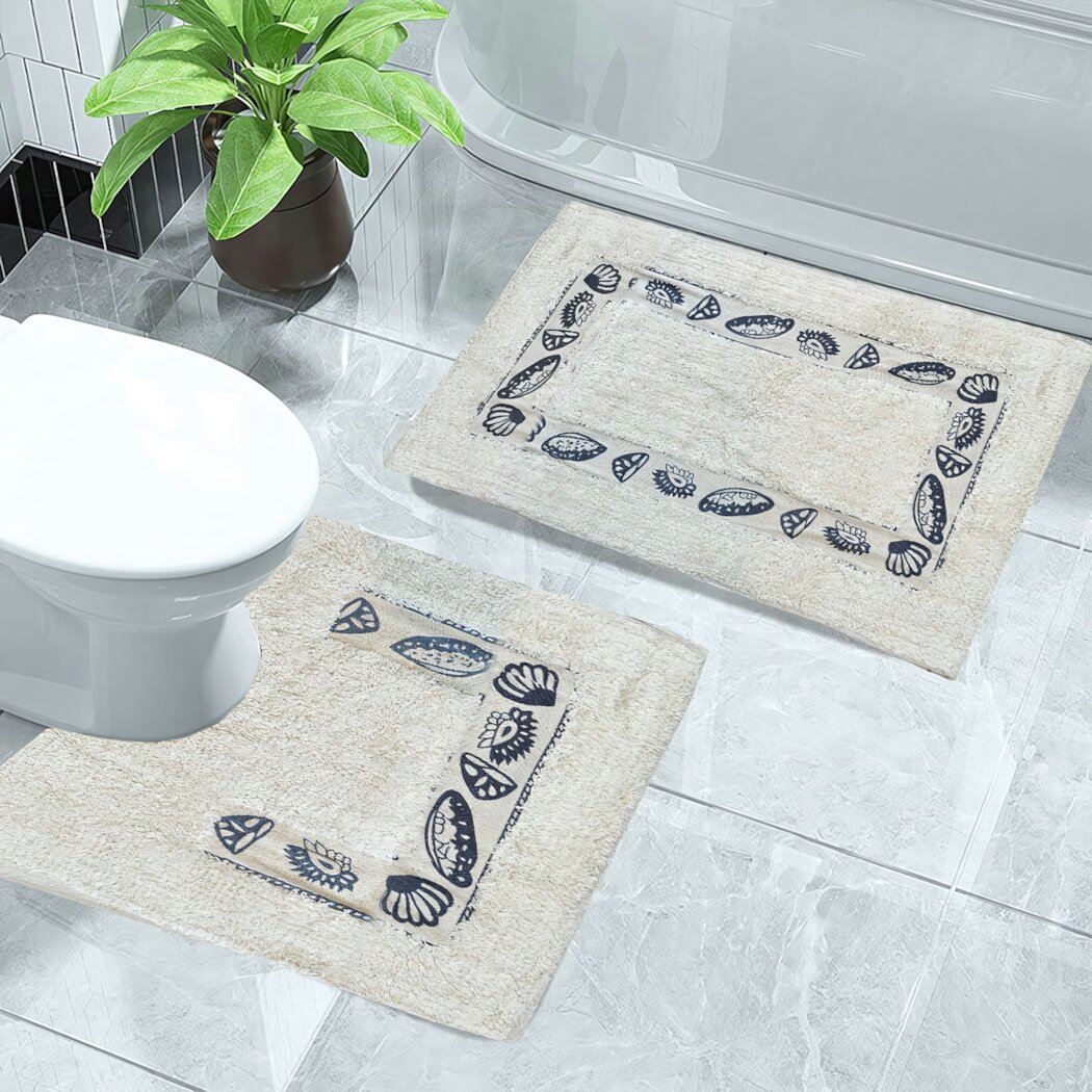 Набор ковриков для ванной "Sindbad" 50×80/50×50см, хлопок, бежевый с синим орнаментом