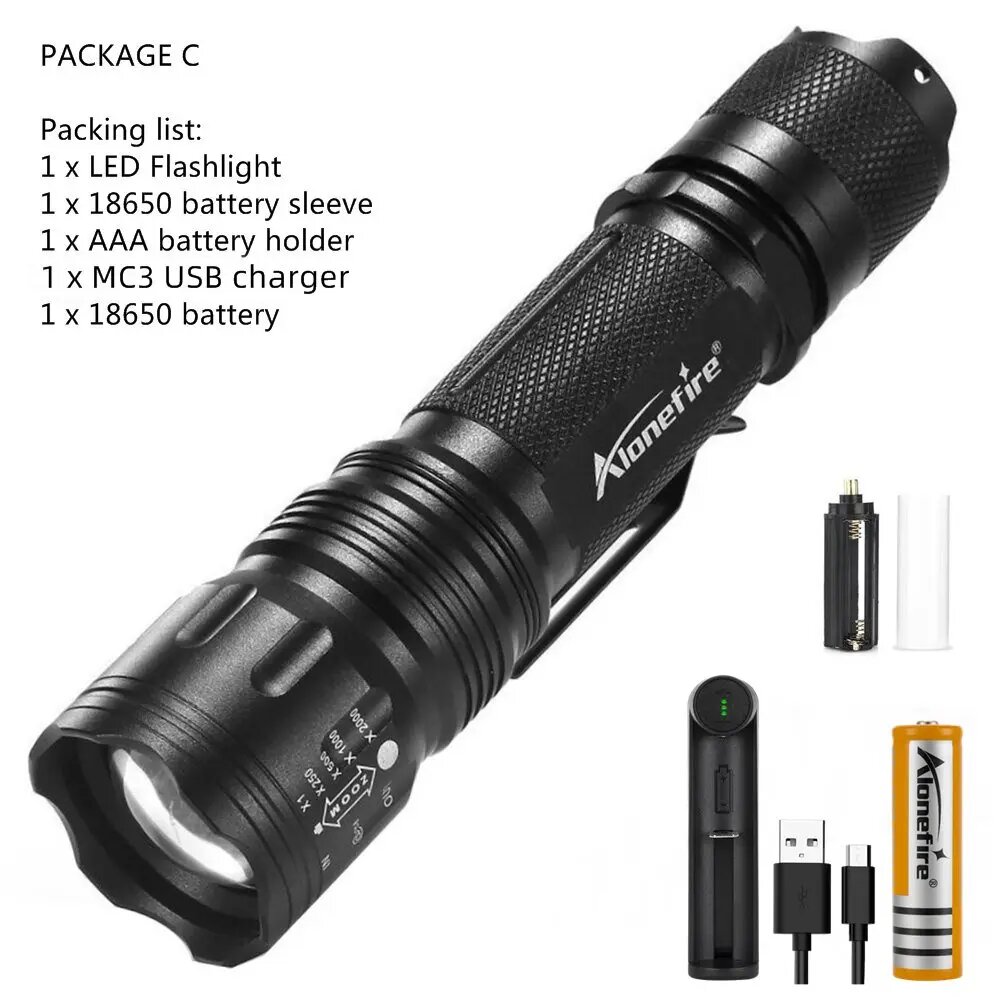 AloneFire TK105 черный фонарик XP-L V6 PACKAGE C