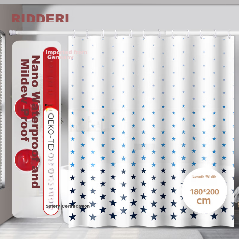 RIDDER German Import, Shower Curtain, Waterproof Bathroom Curtain, Shower Partition, Blue Stars, 180*200CM