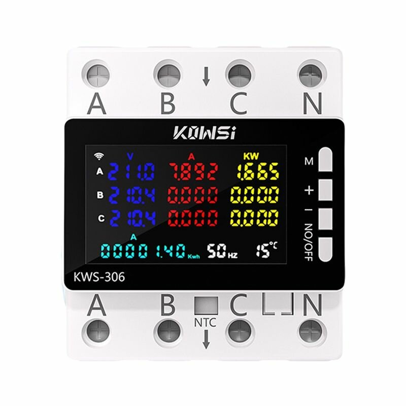 RS485 3-Фазный 4-Проводный Счетчик Умной Энергии На DIN-Рейку, Переменный Ток 85-290 В, С Мониторингом Тока И Напряжения