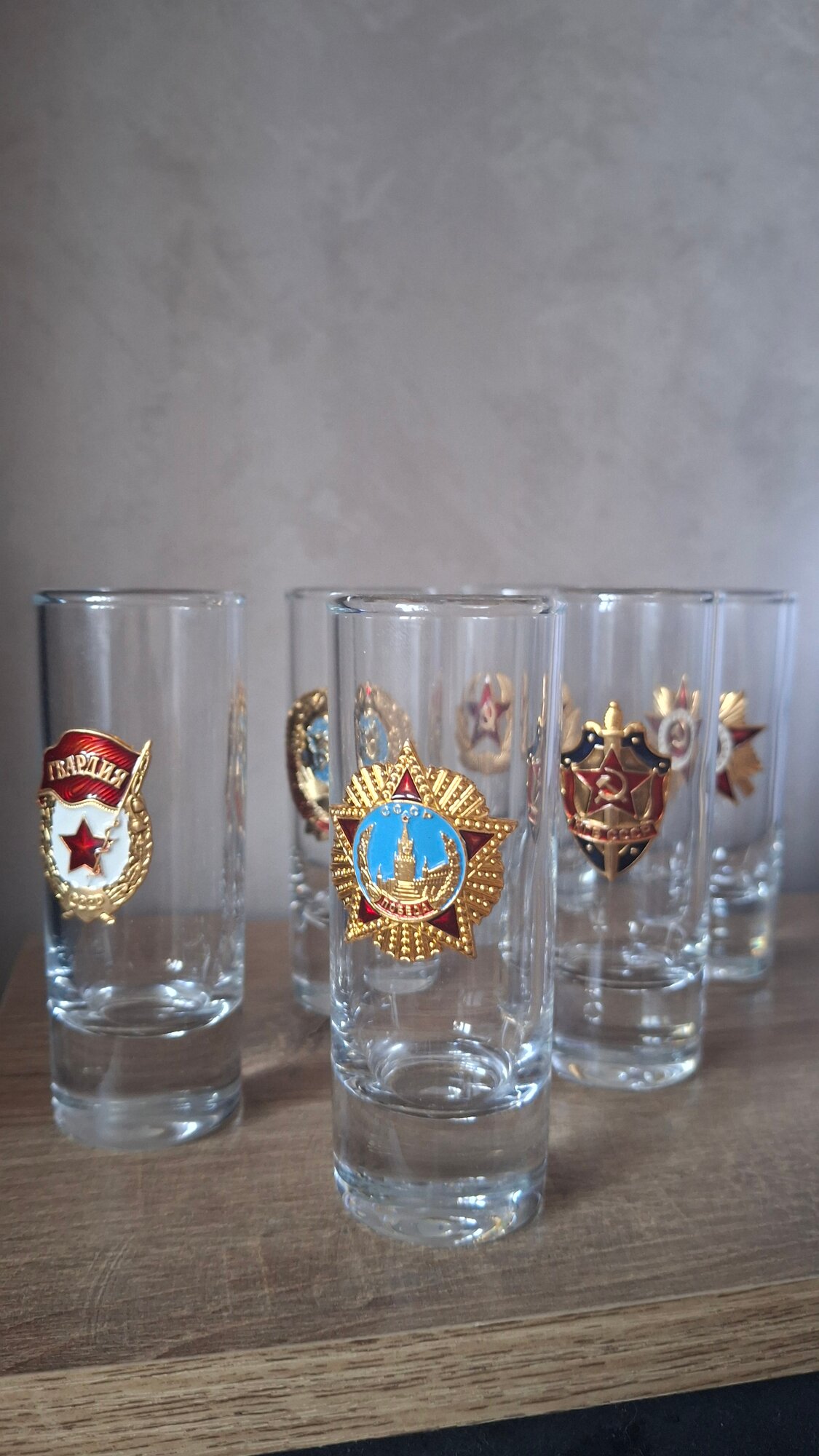 Подарочный набор высоких стопок шесть штук с символикой СССР