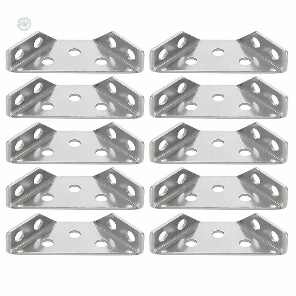 Комплект из 10 угловых кронштейнов из нержавеющей стали, универсальные металлические уголки для полок, шкафов, столов и мебели, компактные серебристые крепежные элементы, надежная фурнитура своими руками