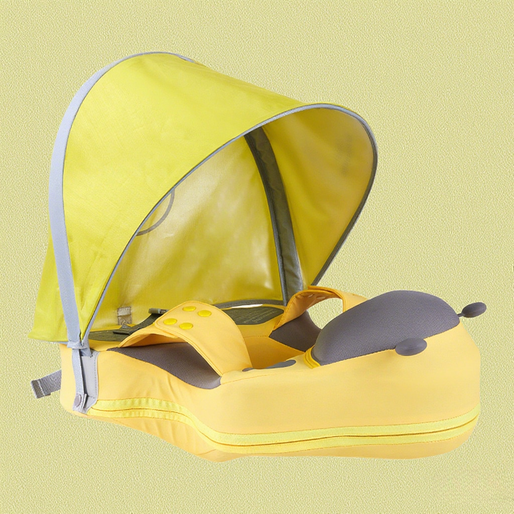 Пластырь для плавания для младенца ненадувной, для детей 8-36 месяцев, с солнцезащитным козырем, цвет: синий, желтый, розовый, материал: жемчужный пенопласт + ПУ, объем груди 59 см, размер 39*48 см, 1 шт.