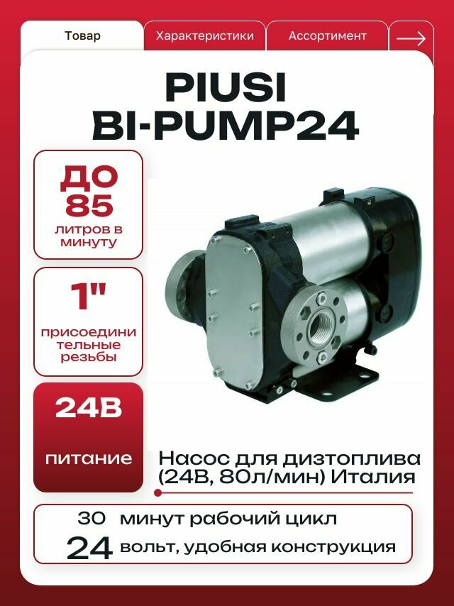 Насос для перекачки топлива Bi-Pump 24V (дизель, 85 л/мин) PIUSI