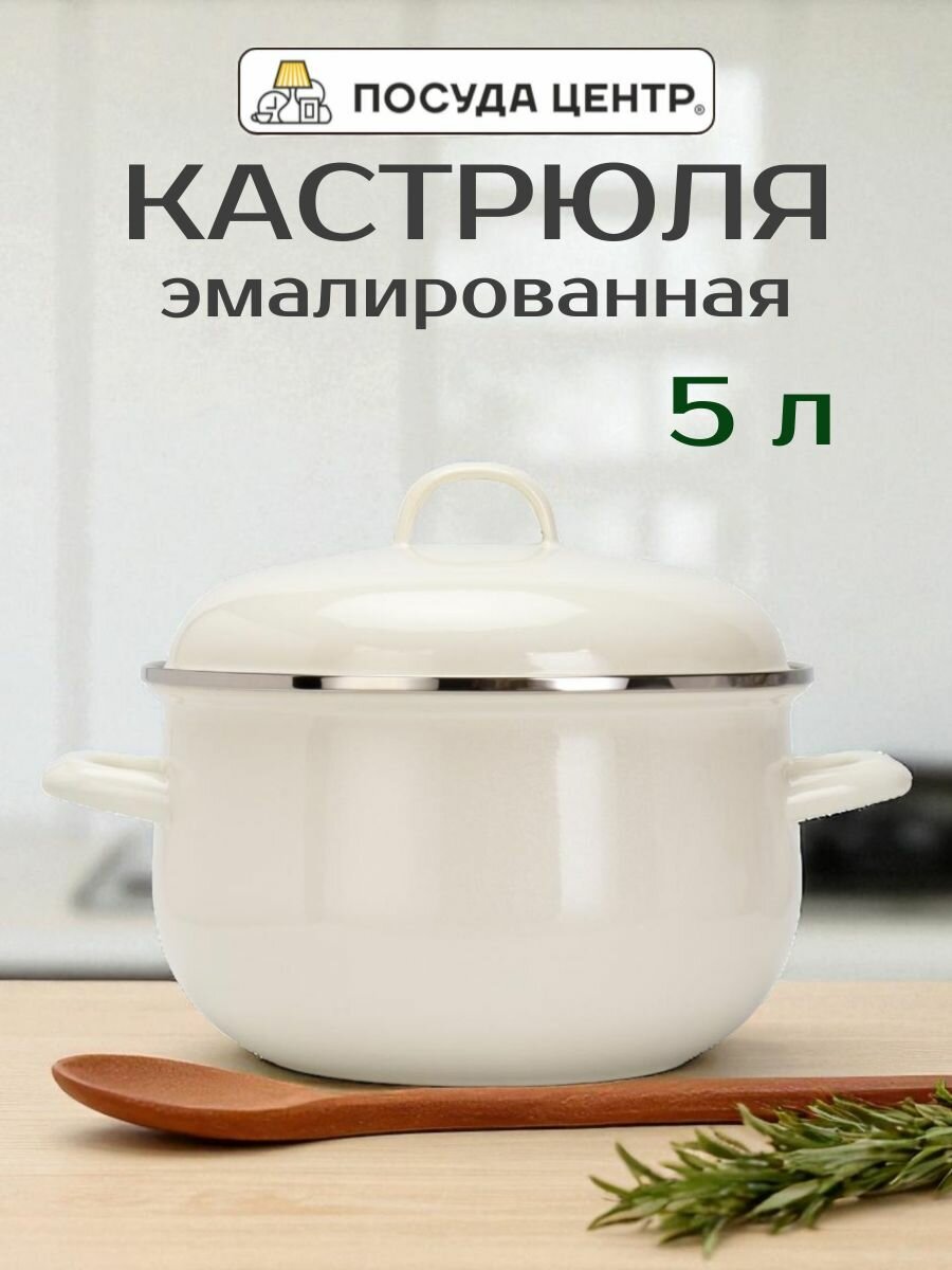 Большая кастрюля 5 л. с крышкой эмалированная SHINE для индукции