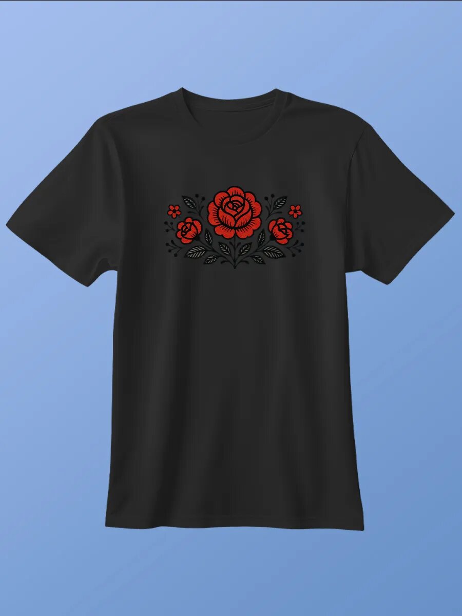 Футболка славянская с узором розы этно стиль