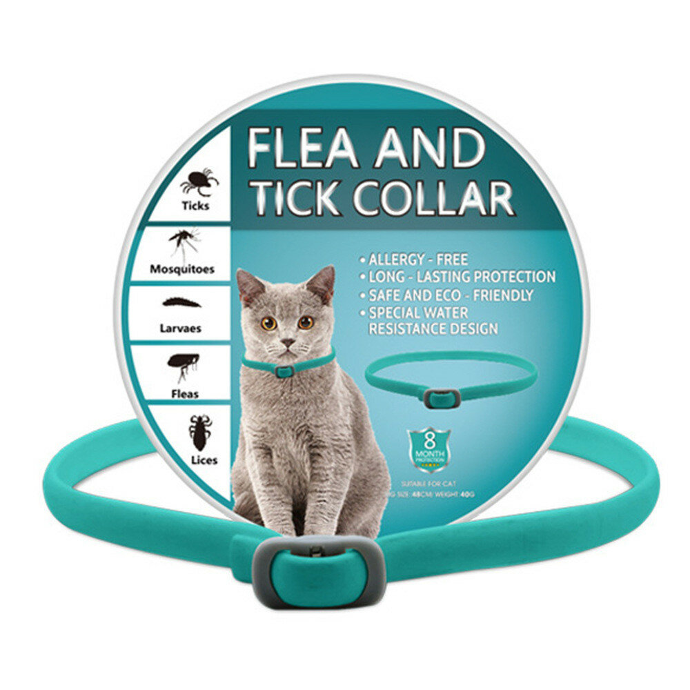 Корм для животных ошейник от блох и клещей для собак и кошек с регулируемой посадкой и экологической безопасностью светло-голубой