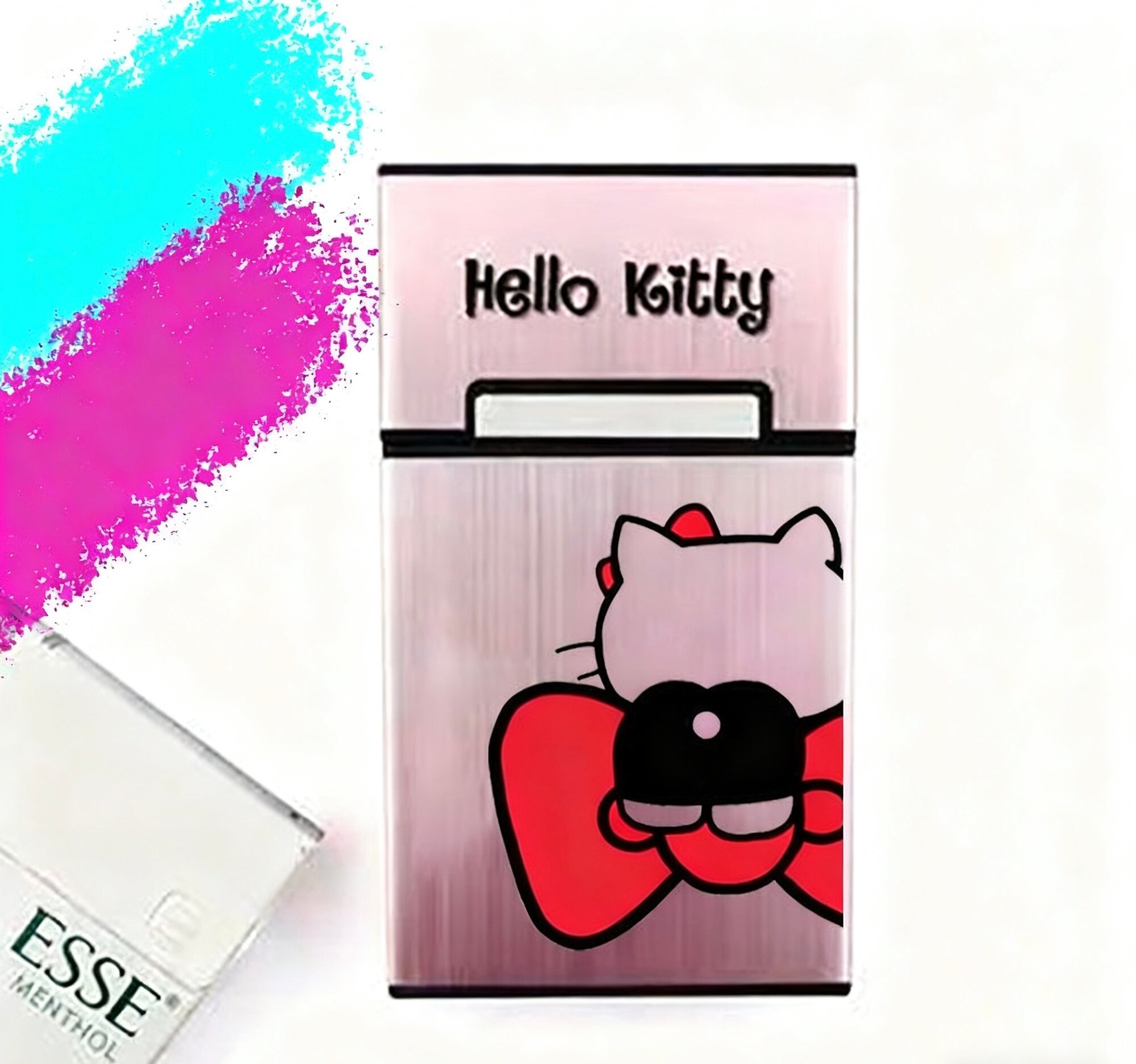 MINISO Флип-топ портсигар Hello Kitty розовый Пачка из 20 сигарет, ультратонкая и портативная.