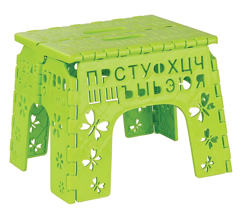 Табурет складной детский Plast Land Алфавит, 26 x 23 x 20 см, салатовый