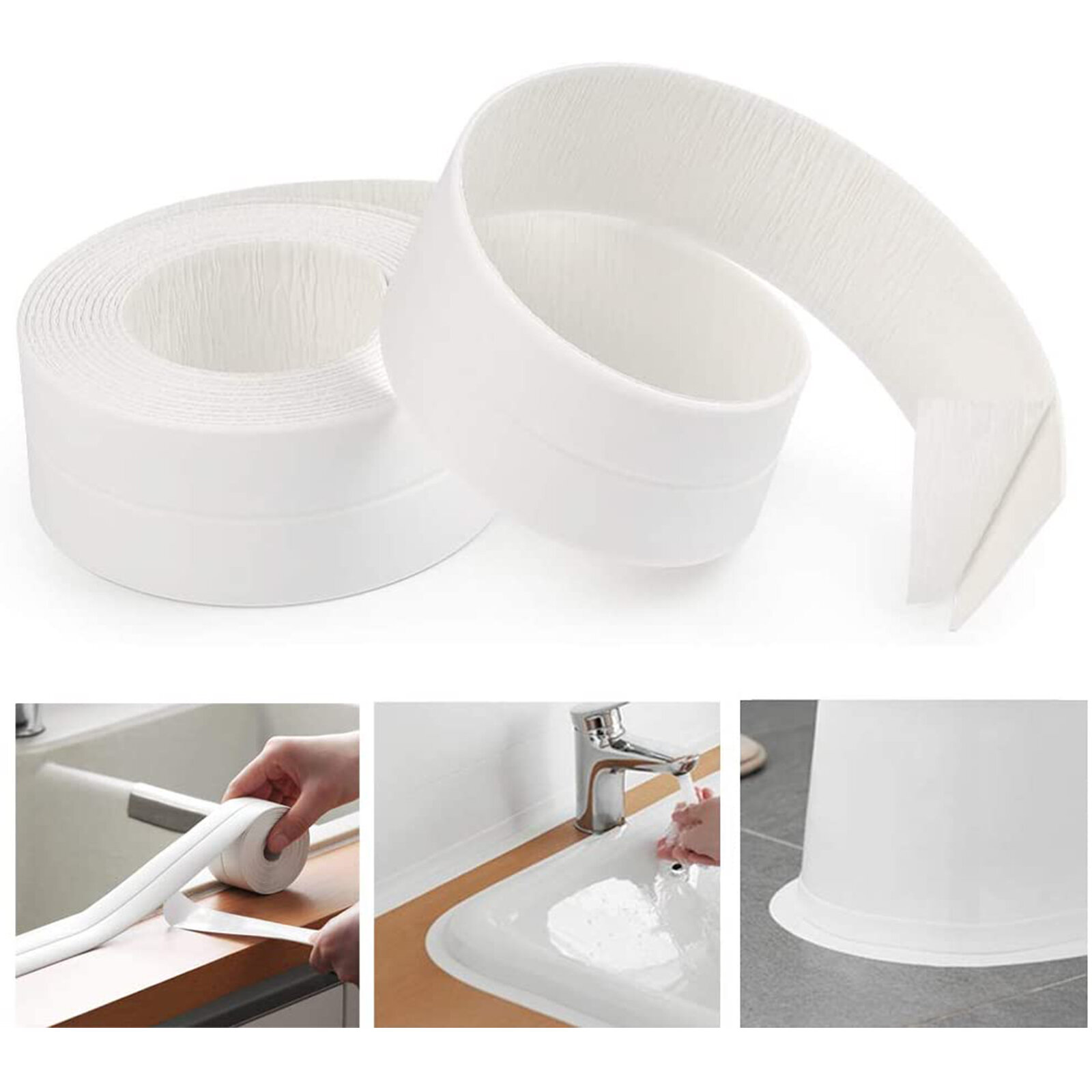 AurGun Пластмассовая лента для герметизации, самоклеющаяся водонепроницаемая лента для кухни, ванной, пола душевой и защиты краев стен - (Белый, 131.8x1.5 дюймов), 1 штука, 3.8 см ширина, водонепроницаемая, антиплесневная