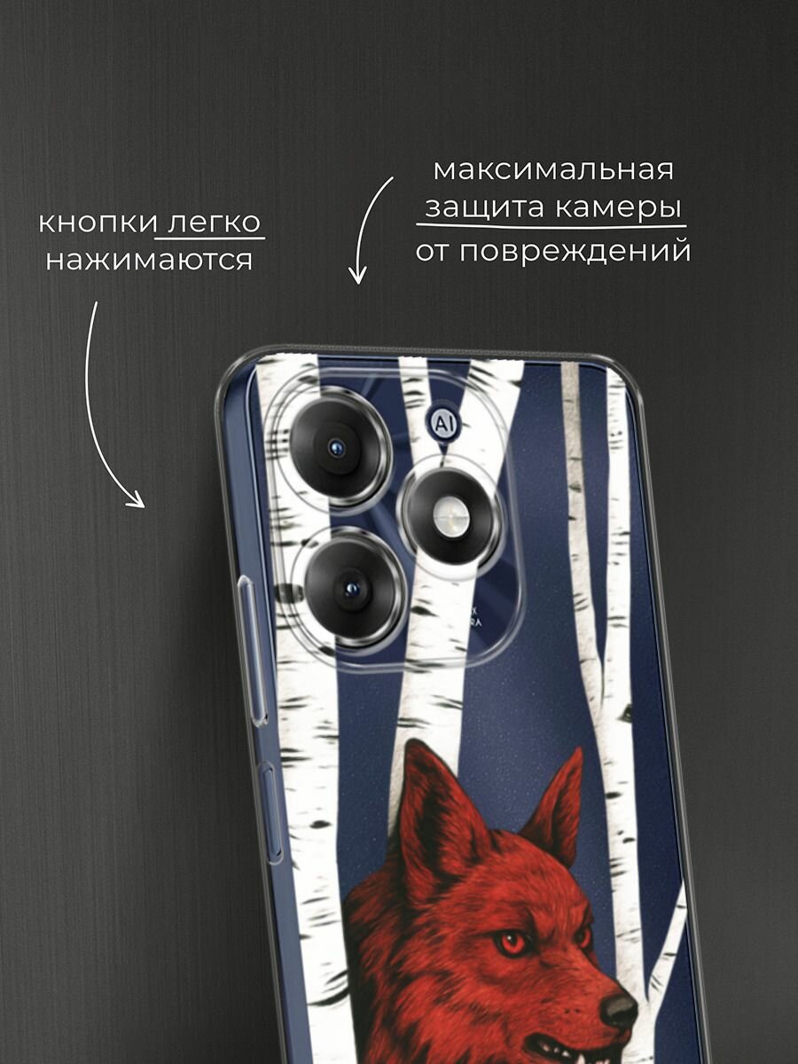 Чехол на Itel A70 / Ител А70 с принтом Красный волк, прозрачный — фото 1