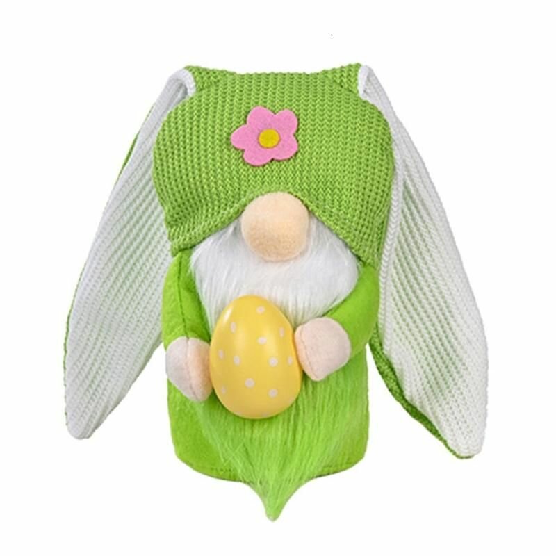 Пасхальный длинноухий кролик с яйцом в руках, безликая кукла doll (песочный)-зеленый