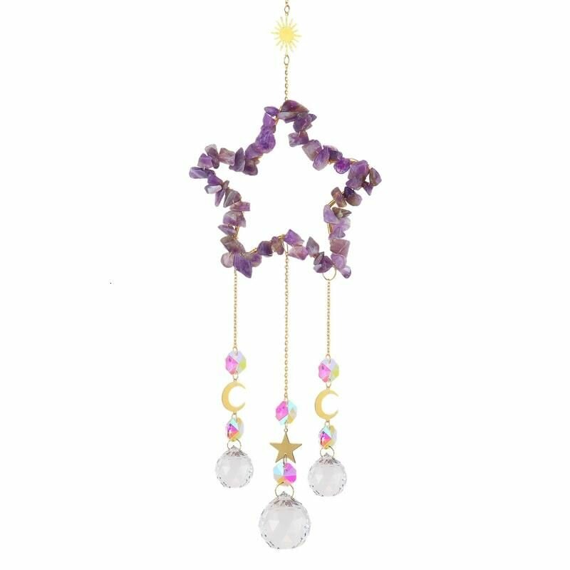 Подвеска в виде садового колокольчика с пятиконечной звездой из натурального гравия-фиолетовый