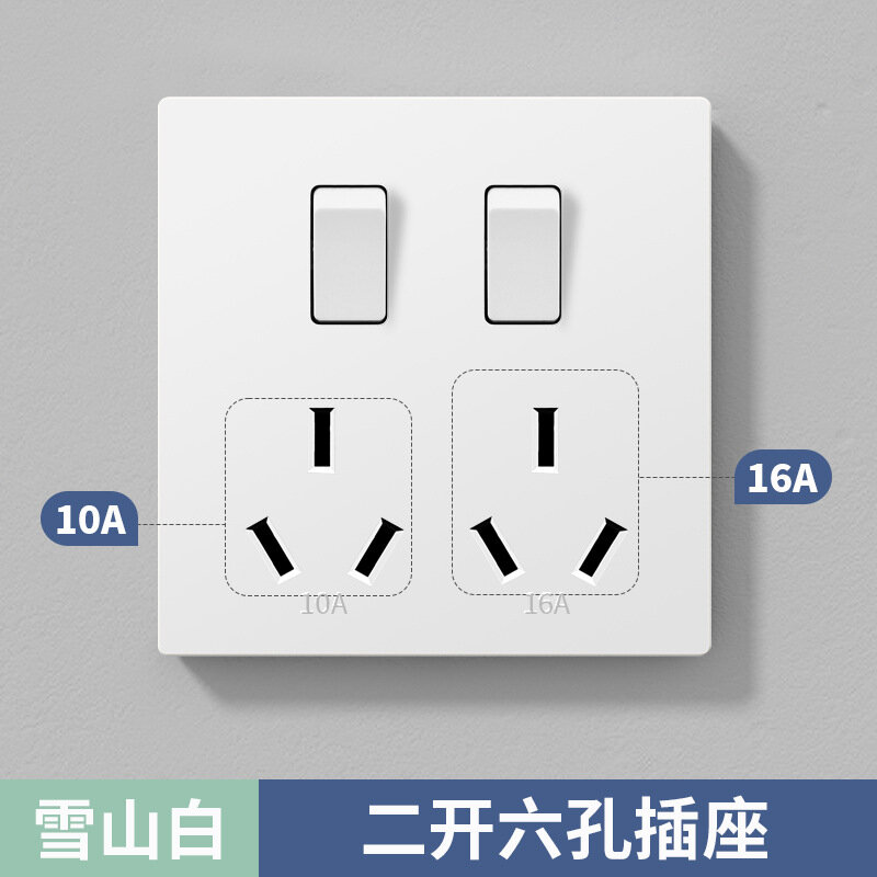 86-серия одноклавишная 8-розеточная панель для скрытой установки на стену Модель：Двухклавишная 6 розеток (16А)