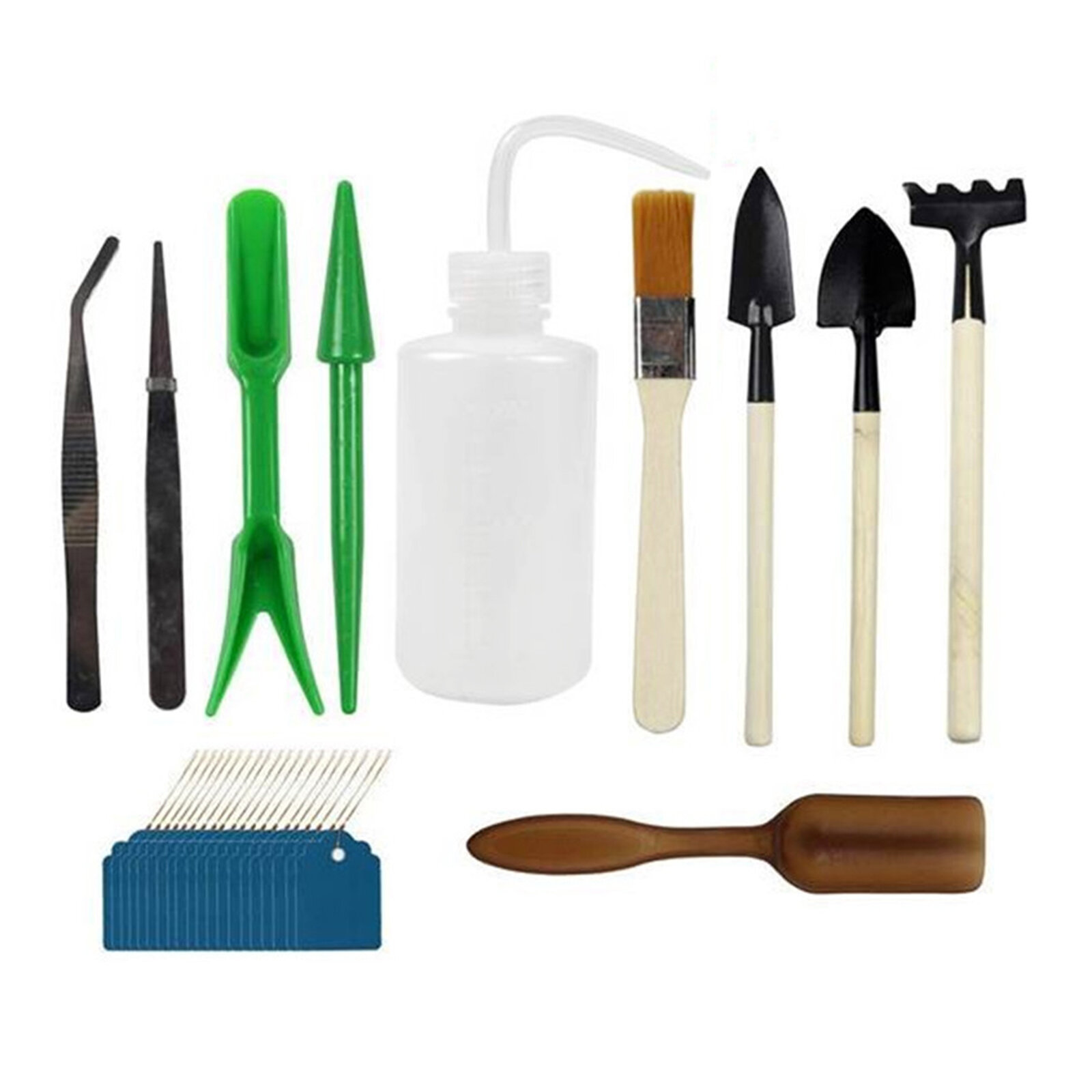 30 ПКН Набор садовых посадочных инструментов, включая мини-грабли, лопаты, пинцеты, щетку для уборки, 20 ПКН этикеток, инструменты для пересадки bonsai, суккулентов, миниатюрных садов, ручных инструментов для посадки растений для дома и офиса,
