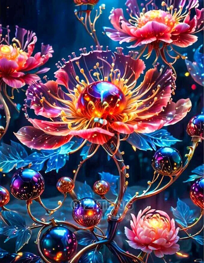 Алмазная живопись QIZITENG Хризантема Роза Бабочка 30x40cm Round, RT-1258