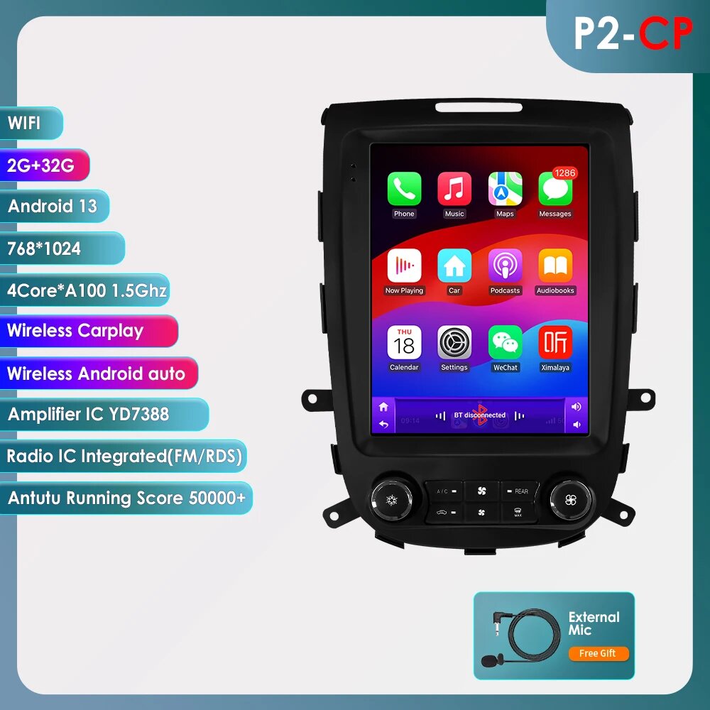 Автомобильное радио Hizpo Android 13, мультимедиа для Hyundai Santa Fe 2 P2CP-2G 32G-4core-B