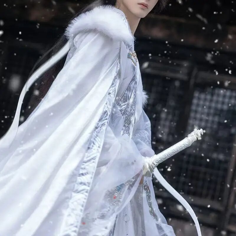 Мужской костюм ханьфу с древней вышивкой COS XL 180-190cm, 1pc white cloak