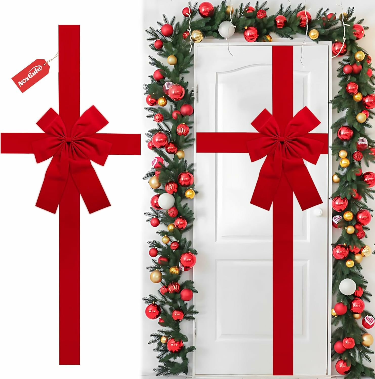 Декоративный бант для двери NoxGule на Рождество, бант для украшения двери на Рождество, лента для двери на Рождество, украшение двери на свадьбу и праздник, украшение дома на праздники 40 см × 50 см