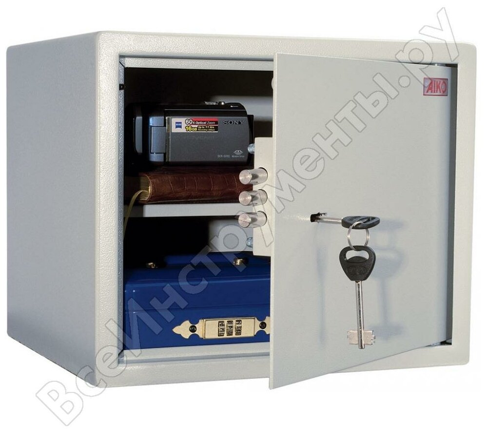 Сейф AIKO T-28 S10399270114 стальной настенный/напольный сейф для ценностей и документов, серый, ключевой замок, полка