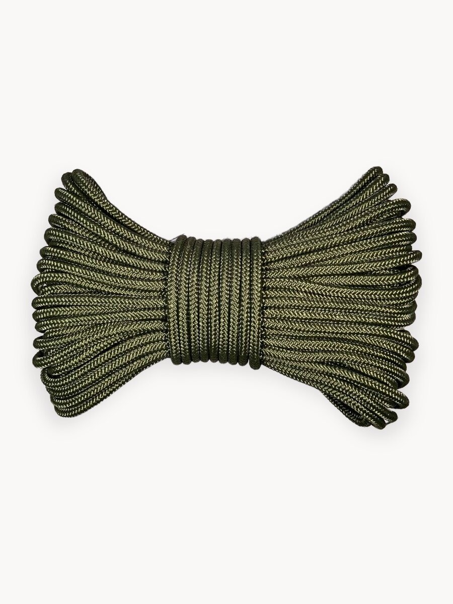 Веревка туристическая 6 мм 50 м хаки. Шнур полипропиленовый плетеный с сердечником. Веревка бельевая