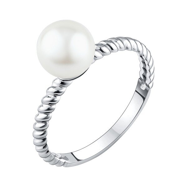 Кольцо, серебро, 925 проба, родирование, жемчуг имитация