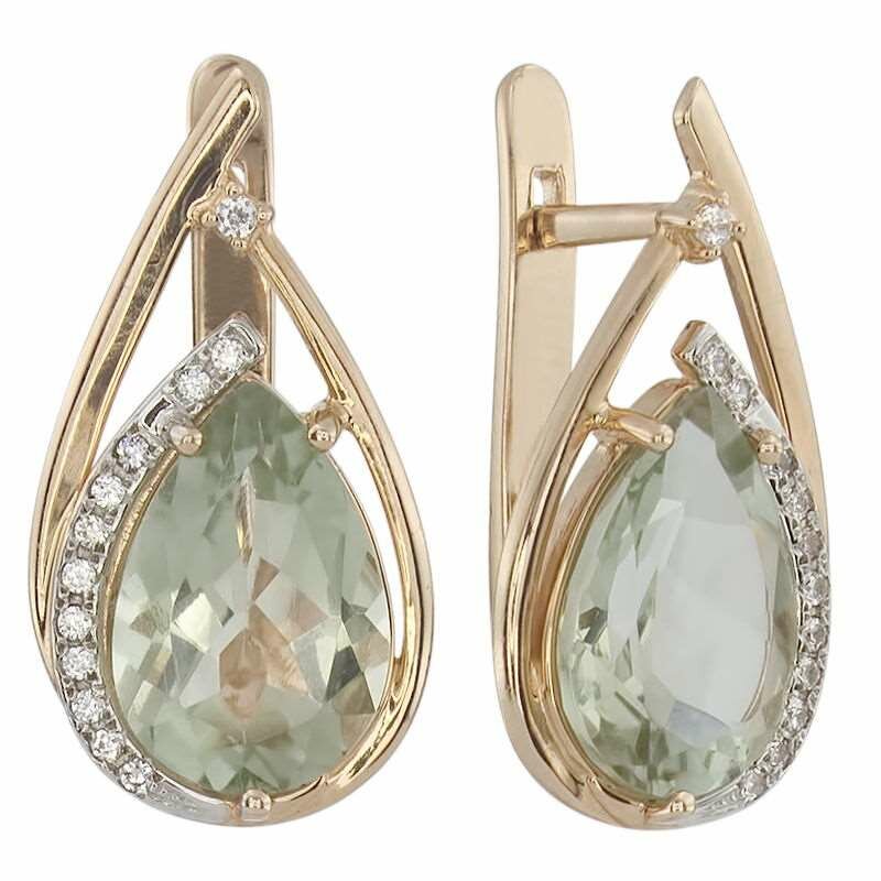 Серьги, красное золото, 585 проба, аметист